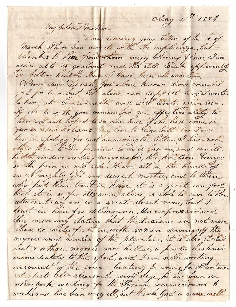 Letter with Second Seminole War and Texas Revolution content | Mary ...